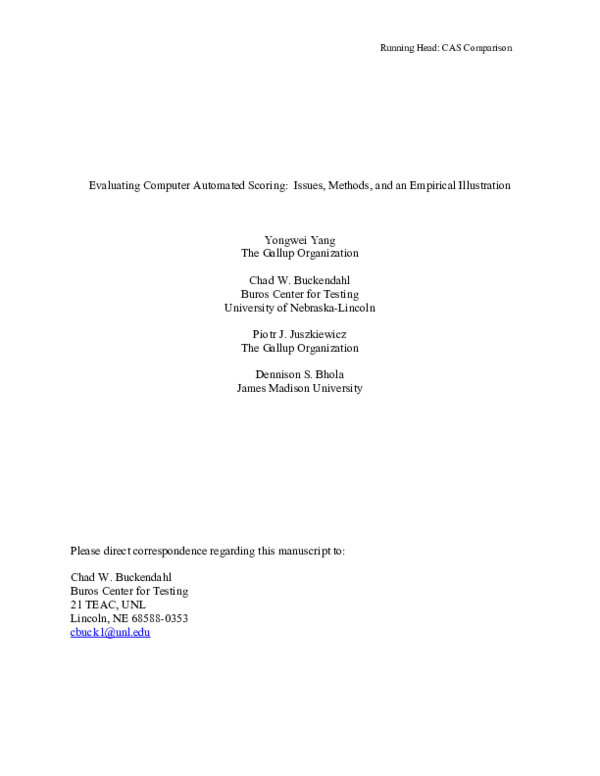 Pdf Evaluating Computer Automated Scoring Issues Methods And An Empirical Illustration