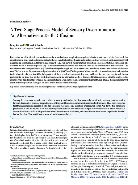 (PDF) A Two-Stage Process Model of Sensory Discrimination: An ...