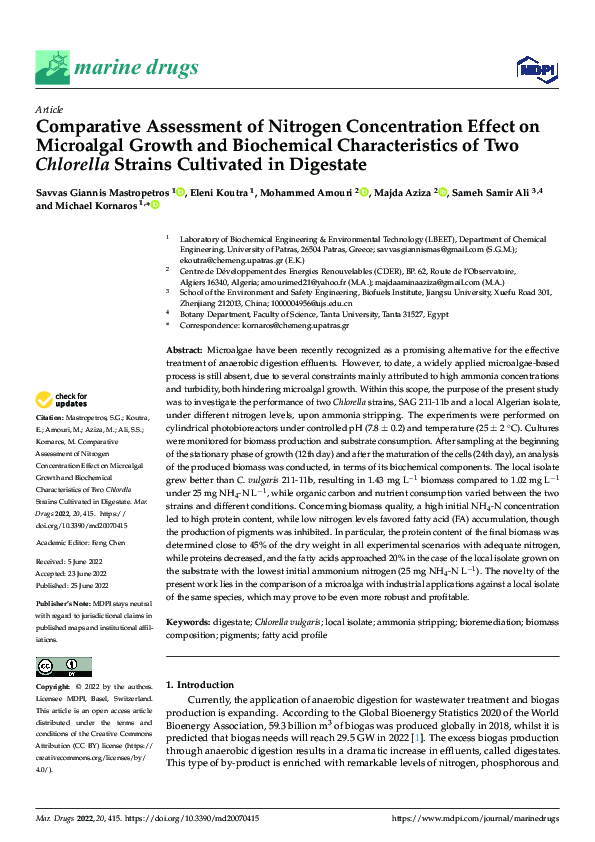 (PDF) Comparative Assessment of Nitrogen Concentration Effect on Microalgal Growth and ...
