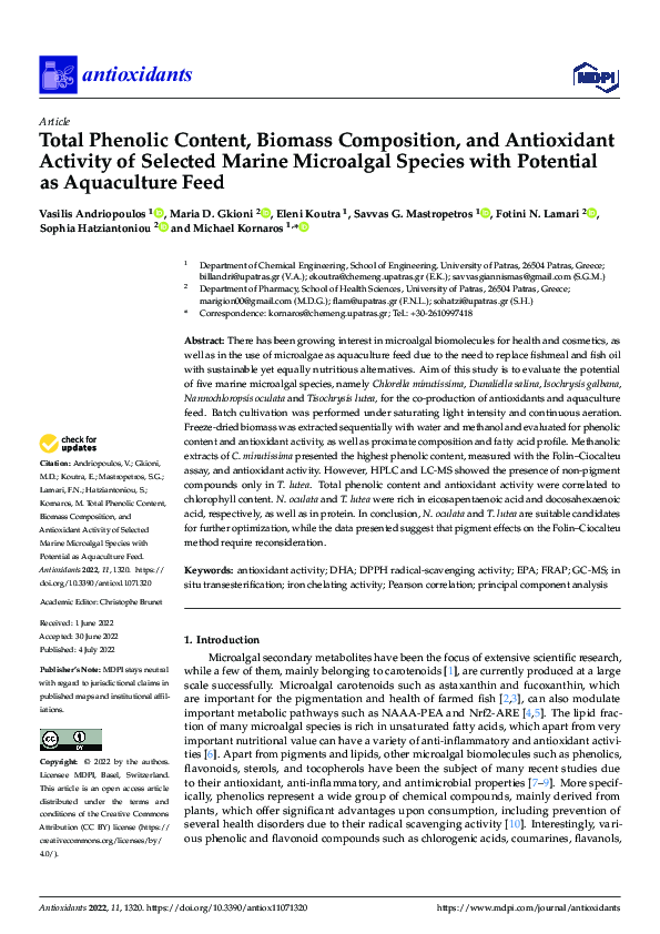 (PDF) Total Phenolic Content, Biomass Composition, and Antioxidant Activity of Selected Marine ...