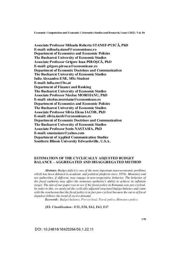 (PDF) Estimation of the Cyclically Adjusted Budget Balance – Aggregated ...