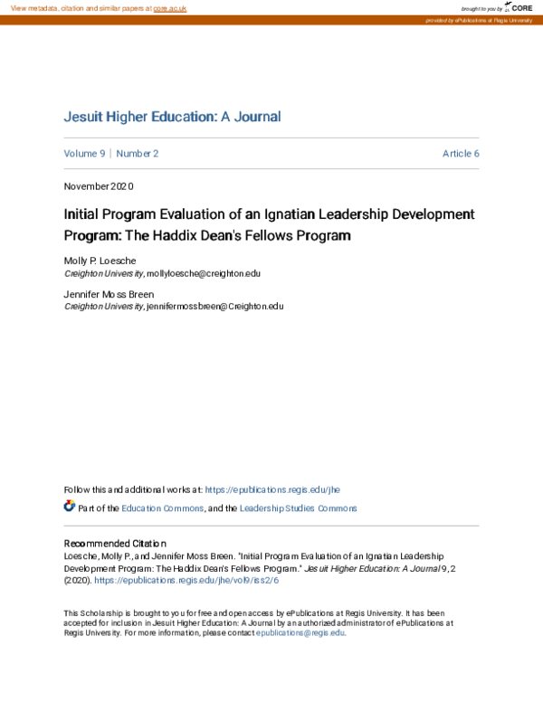 (PDF) Initial Program Evaluation of an Ignatian Leadership Development Program: The Haddix Dean ...