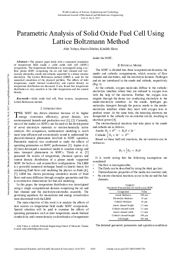 (PDF) Parametric Analysis Of Solid Oxide Fuel Cell Using Lattice Boltzmann Method