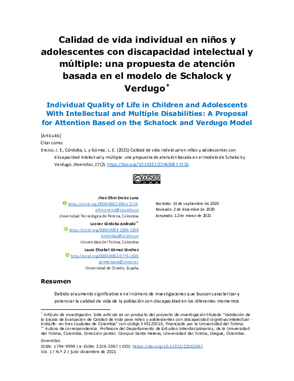 (PDF) Calidad de vida individual en niños y adolescentes con ...