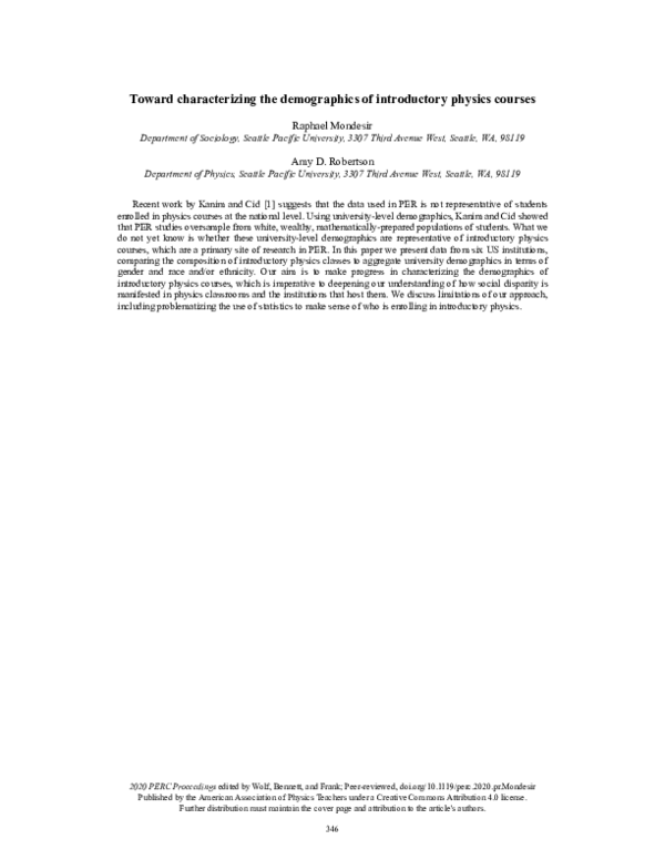 (PDF) Toward characterizing the demographics of introductory physics ...