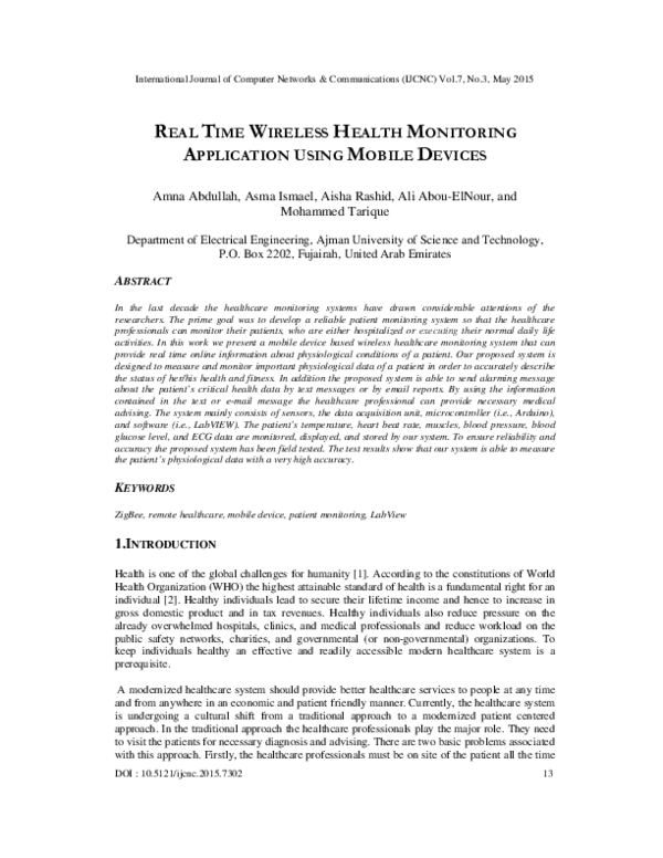 (PDF) Real Time Wireless Health Monitoring Application Using Mobile Devices