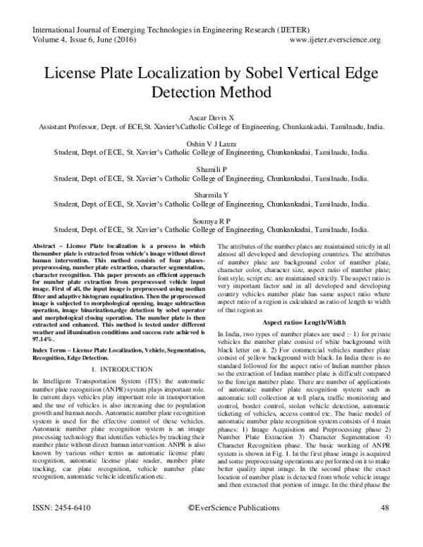 (PDF) License Plate Localization by Sobel Vertical Edge Detection Method