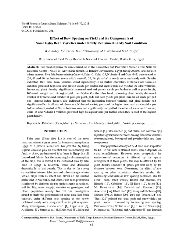 Pdf Effect Of Row Spacing On Yield And Its Components Of Some Faba