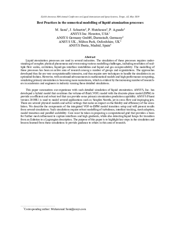 (PDF) Best Practices in the numerical modelling of liquid atomization processes