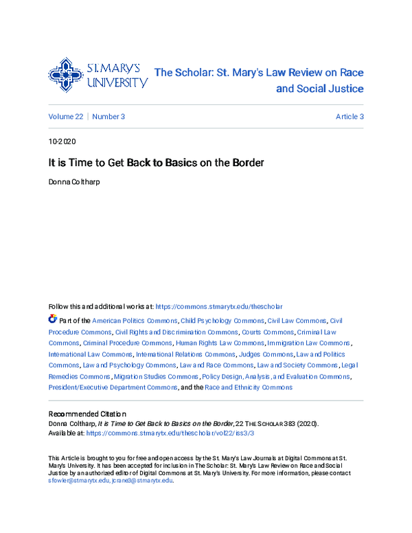(PDF) It is Time to Get Back to Basics on the Border