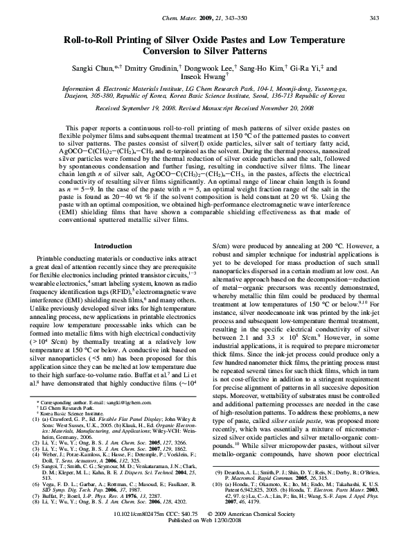 (PDF) Roll-to-Roll Printing of Silver Oxide Pastes and Low Temperature ...