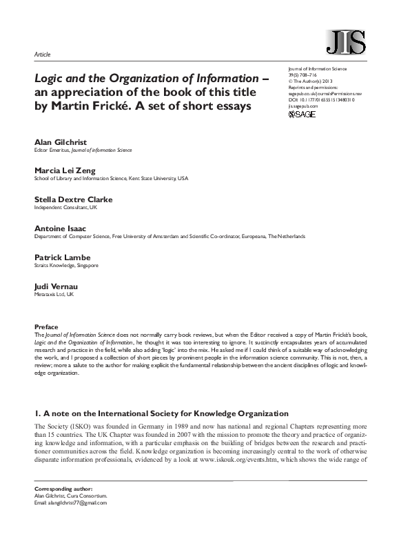 (PDF) Logic and the Organization of Information - an appreciation of ...