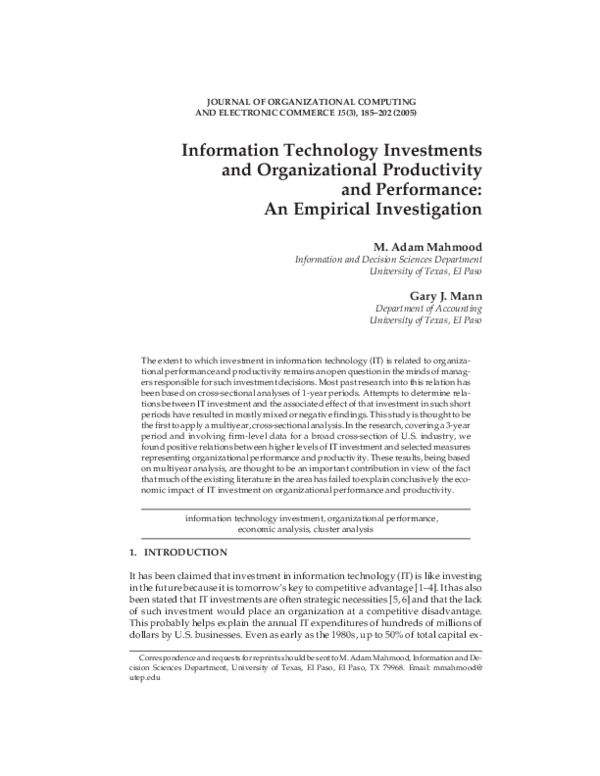 (PDF) Information Technology Investments and Organizational ...