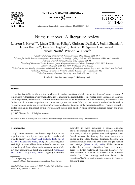 (PDF) Nurse turnover: A literature review