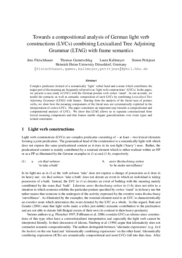(PDF) Towards a Compositional Analysis of German Light Verb ...