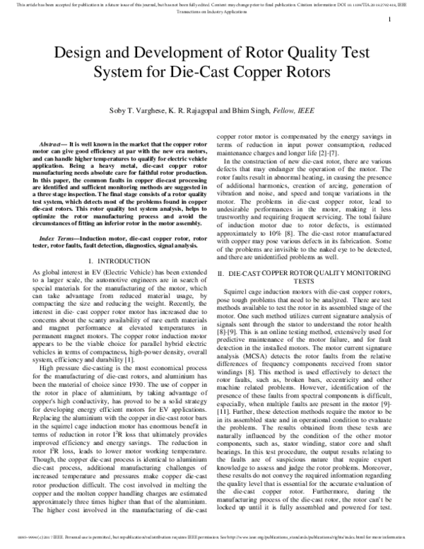 (PDF) Design and Development of Rotor Quality Test System for Die-Cast ...