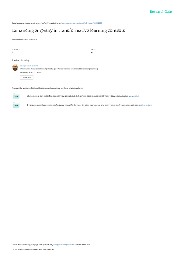 (PDF) Enhancing empathy in transformative learning contexts