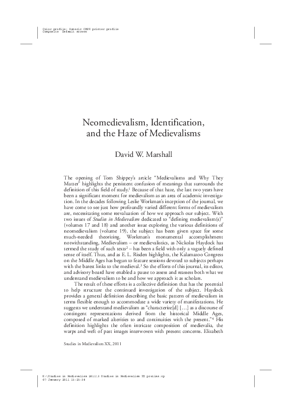 (PDF) Neomedievalism, Identification, and the Haze of Medievalisms