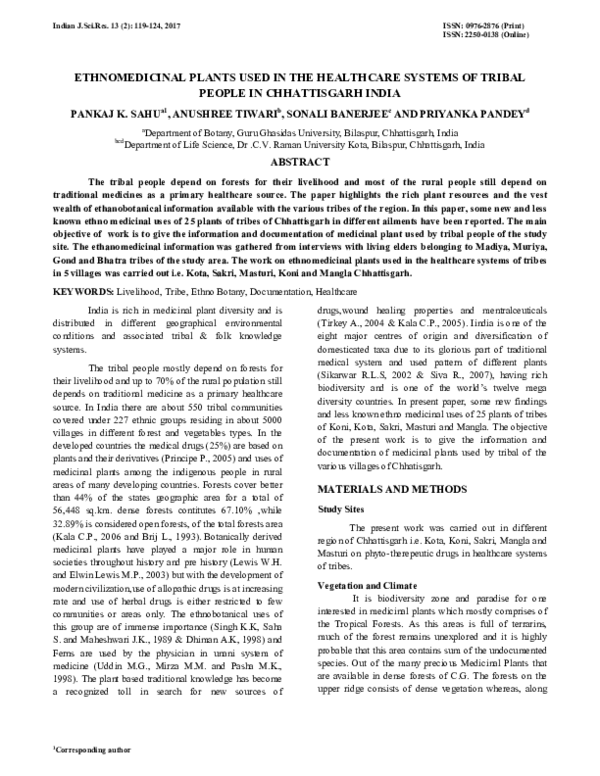 (PDF) Ethnomedicinal Plants Used in the Healthcare Systems of Tribal People in Chhattisgarh India