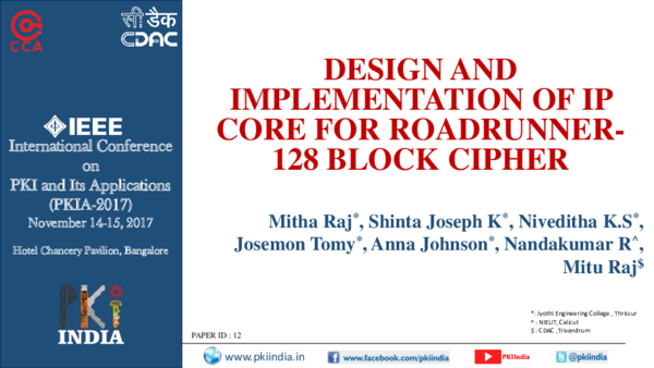 (PDF) Design and implementation of IP core for RoadRunneR-128 block cipher