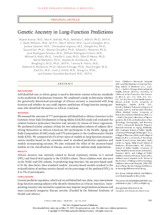 (PDF) Genetic Ancestry in Lung-Function Predictions