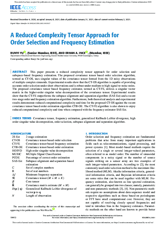 (PDF) A Reduced Complexity Tensor Approach for Order Selection and Frequency Estimation