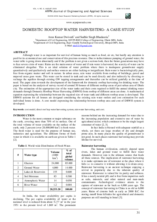 (PDF) Domestic Rooftop Water Harvesting- a Case Study
