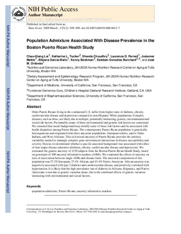 (PDF) Population admixture associated with disease prevalence in the ...