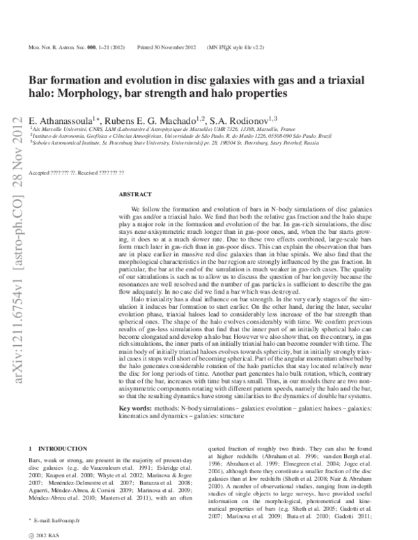 (PDF) Bar formation and evolution in disc galaxies with gas and a ...