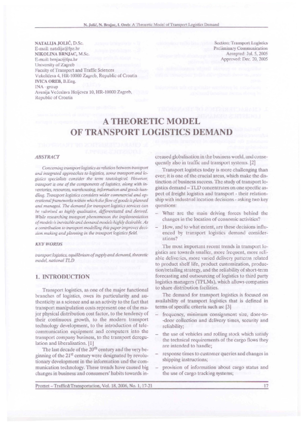 (PDF) A Theoretic Model of Transport Logistics Demand