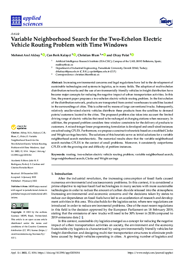 (PDF) Variable Neighborhood Search for the Two-Echelon Electric Vehicle ...