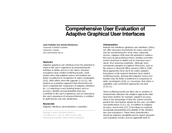 Pdf Comprehensive User Evaluation Of Adaptive Graphical User Interfaces J Mcgrenere