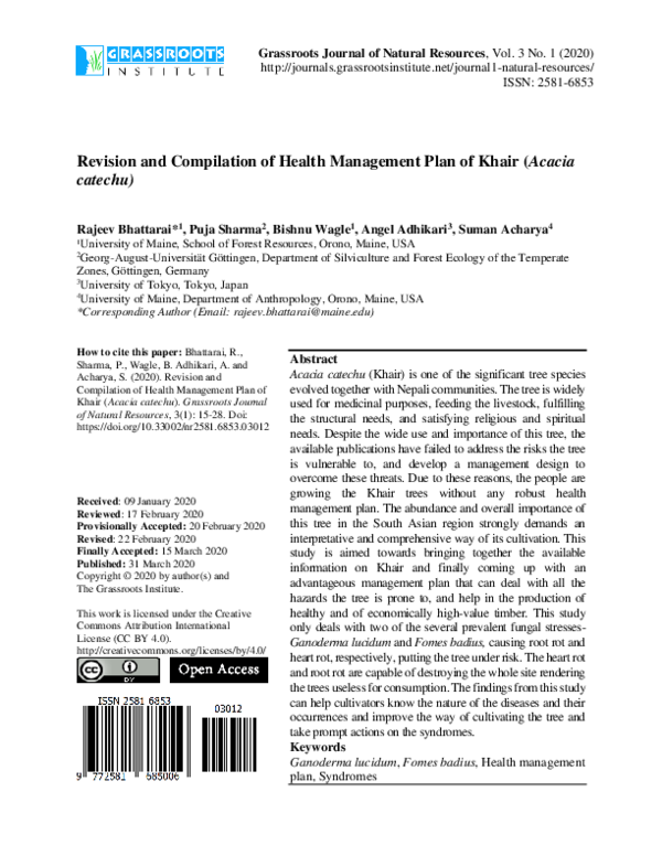 (PDF) Health Management Plan for Acacia catechu
