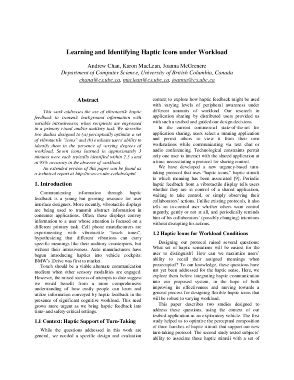 (PDF) Learning and Identifying Haptic Icons under Workload