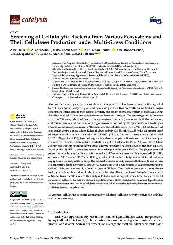 (PDF) Screening of Cellulolytic Bacteria from Various Ecosystems and ...