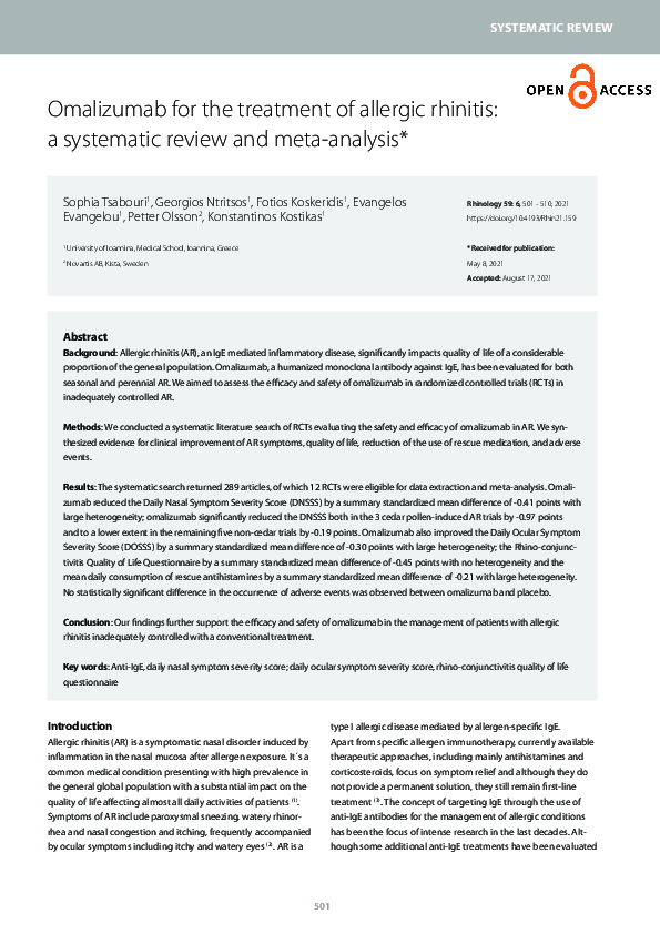 (PDF) Omalizumab for the treatment of allergic rhinitis: a systematic review and meta-analysis
