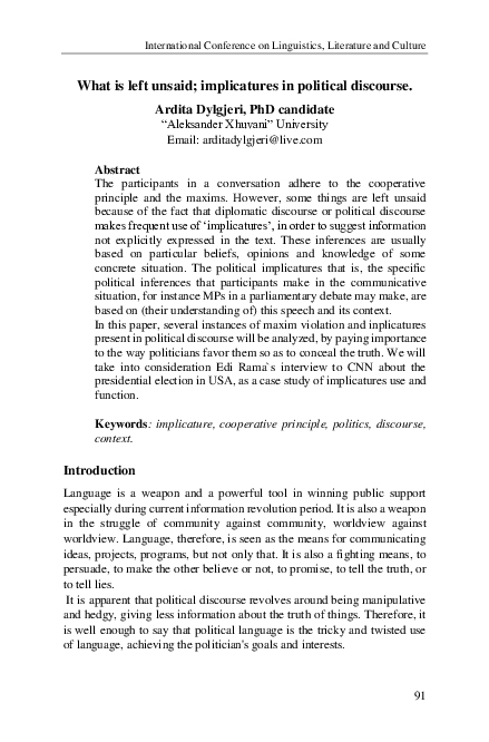 (PDF) What is left unsaid; implicatures in political discourse