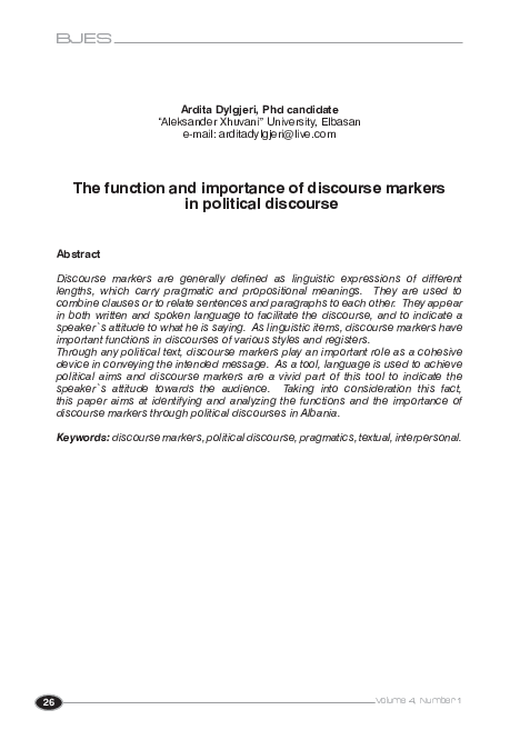 (PDF) The function and importance of discourse markers in political ...