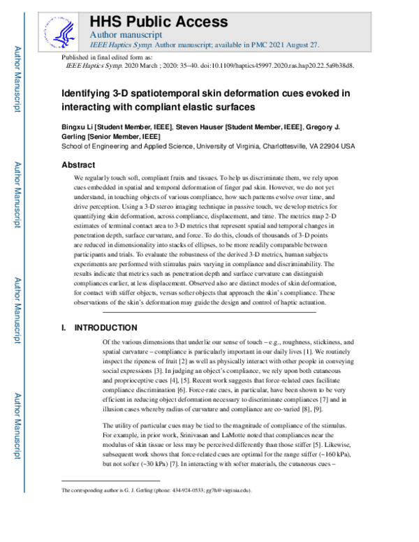 (PDF) Identifying 3-D spatiotemporal skin deformation cues evoked in interacting with compliant ...
