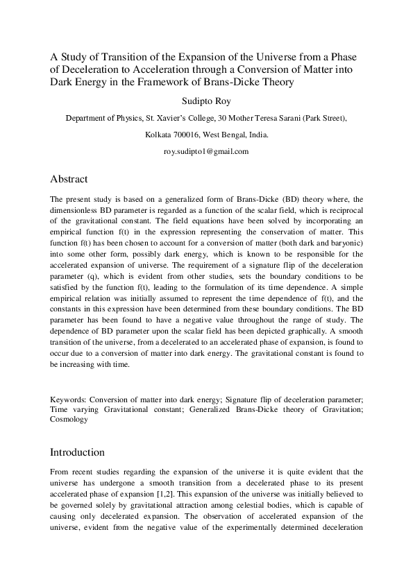 (PDF) A Study of Transition of the Expansion of the Universe from a ...