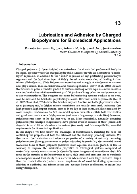 (PDF) Lubrication and Adhesion by Charged Biopolymers for Biomedical Applications