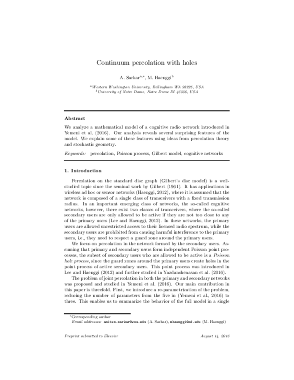 Pdf Continuum Percolation With Holes