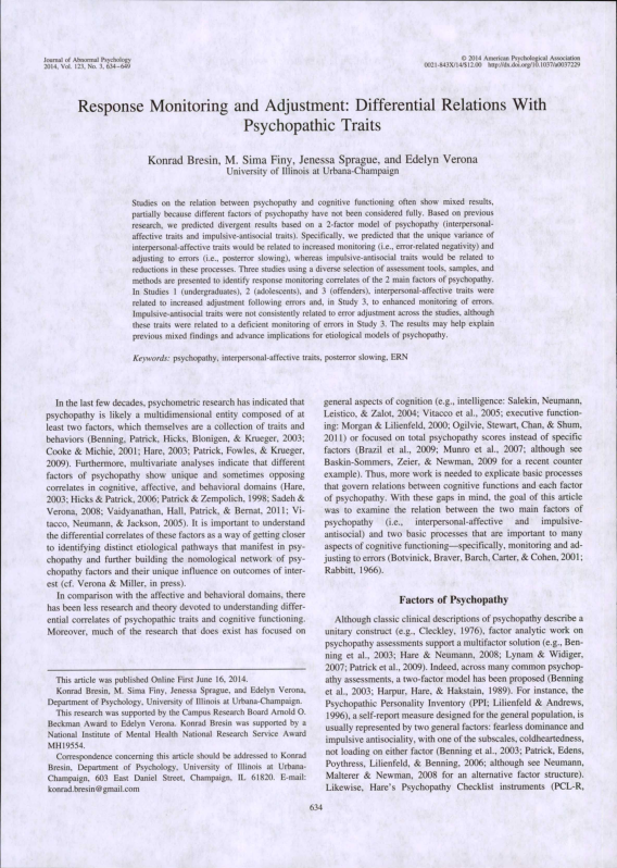(PDF) Response monitoring and adjustment: Differential relations with ...