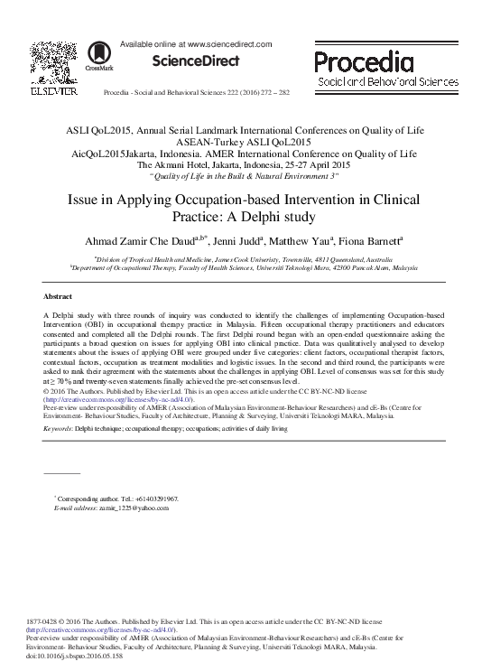 (PDF) Issue in Applying Occupation-based Intervention in Clinical ...