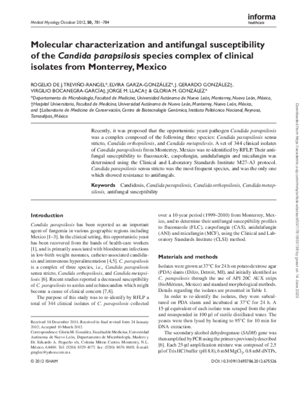 (PDF) Molecular characterization and antifungal susceptibility of the ...