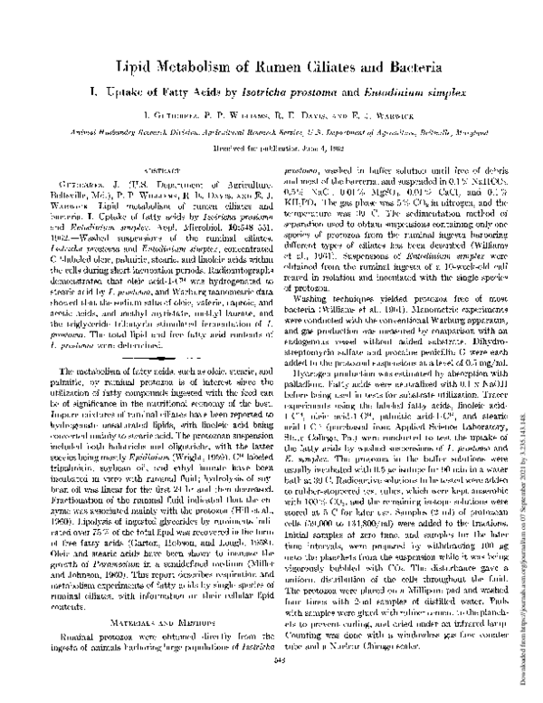 (PDF) Lipid Metabolism of Rumen Ciliates and Bacteria
