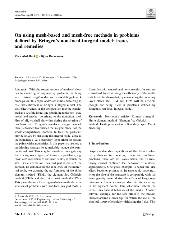 (PDF) On using mesh-based and mesh-free methods in problems defined by ...
