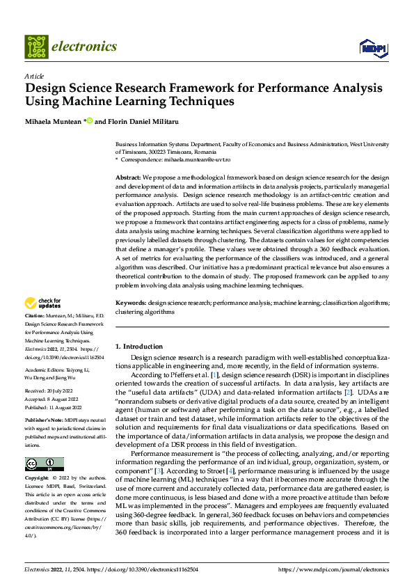 (PDF) Design Science Research Framework for Performance Analysis Using Machine Learning Techniques