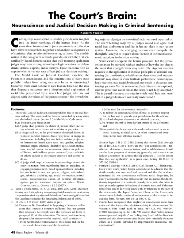 (PDF) The Court’s Brain: Neuroscience and Judicial Decision Making in ...