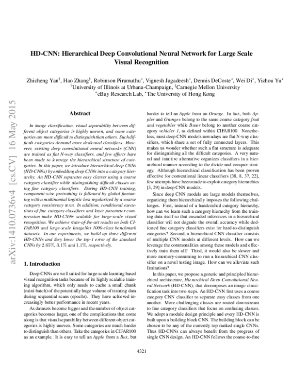 Pdf Hd Cnn Hierarchical Deep Convolutional Neural Networks For Large Scale Visual Recognition